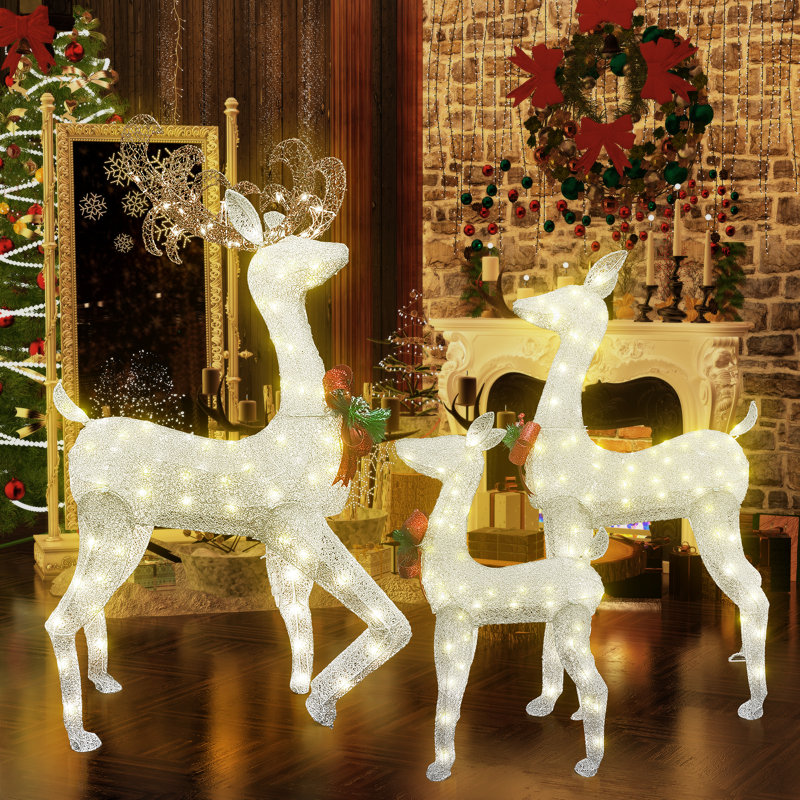 The Holiday Aisle® 3 Piece Christmas Deer Lighted Display Set, 3-Piece Lighted Christmas Deer ...